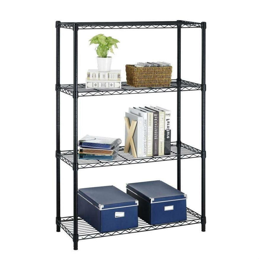 Heavy Duty 4-Shelf Metal Shelving Unit in Black Steel Finish – Woodcroft Home LLC